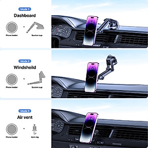 Miracase Fits for MagSafe Car Mount, [Upgraded Suction& Long Arm] Magnetic Phone Holder for Car Dashboard Windshield Vent Compatible with iPhone 15/14/13/12, Samsung and All Phones