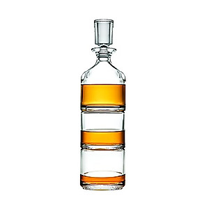 Godinger Stackable Whiskey Decanter and Whisky Glasses 3 pc set, for Liquor Scotch Bourbon or Wine