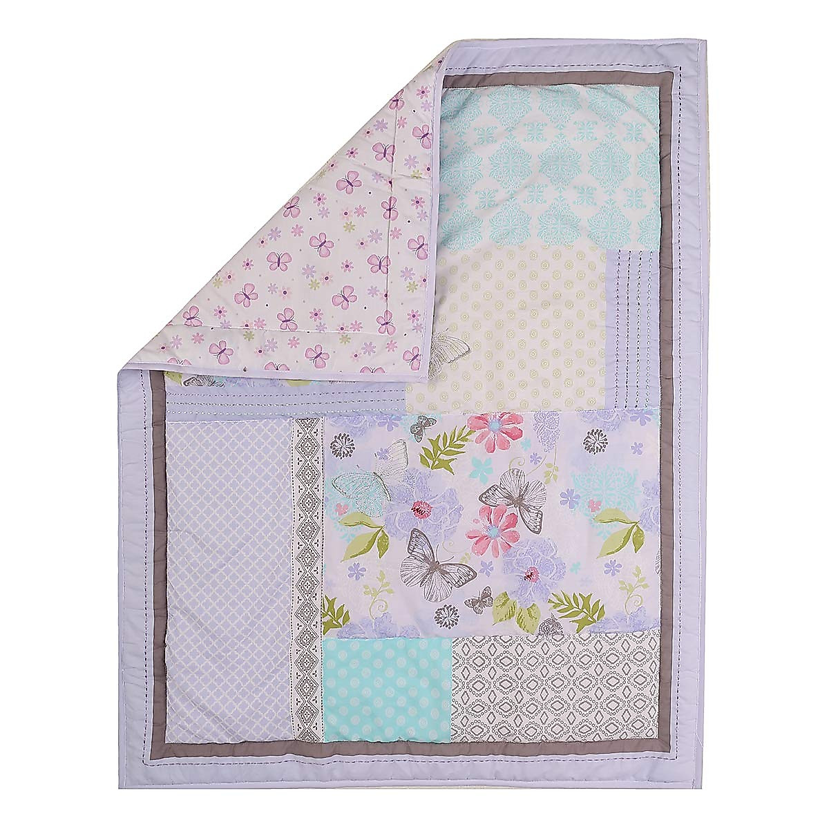 CribMATE 2 PCs Pink Butterfly Themed Nursery Crib Bedding Set 2 PCs Purple Butterfly Nursery Crib Bedding Set Embroidery Butterfly Baby Girl Bedding Cot Set Quilt + Fitted Sheet, 28 X 52