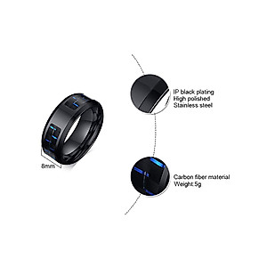 VNOX 8MM Stainless Steel Custom Engraving Inside Carbon Fiber Band Ring,Gift for Dad Father,Black,Size 8