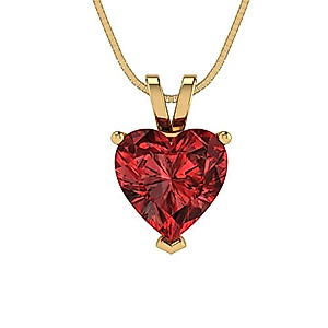 Clara Pucci 2.0 ct Heart Cut Solitaire Pendant - Genuine Natural Pomegranate Red Garnet Jewelry - 16" 14k Yellow Gold Chain - January -
