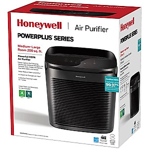 Honeywell PowerPlus HEPA Air Purifier, Allergen Reducer for Medium/Large Rooms (200 sq. ft.) Black - Wildfire/Smoke, Pollen, Pet Dander & Dust Air Purifier, HPA3100