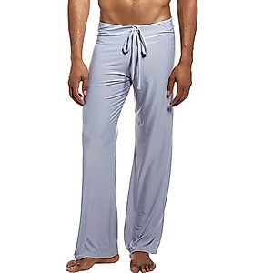 MOSUOKING Men Sports Tight Pants Nylon Underwear Baselayer Legging Soft Mesh Pajama Grey M