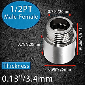 Suiwotin 2pcs 1/2PT Male to 1/2PT Female Thread Shower Head Extension Arm, Stainless Steel 20mm/0.78 Inch Arm Length Shower Head Cast Pipe Fitting Coupler