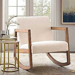 CDCASA Nursery Rocking Chair, Teddy Fabric Upholstered Glider Chair for Nursery, High Backrest Modern Accent Chair Comfy Single Arm Chair for Living Room, Bedroom, Office, 1 PCS