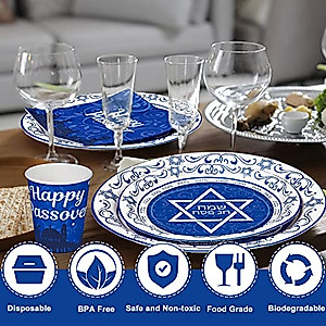 Passover Decorations, 135 PCS Passover Seder Plates Plus HAPPY PASSOVER Banner, Disposable Seder Plates for Passover Food, Renaissance Design Paper Passover Seder Dinnerware Set Serve for 30 Guests