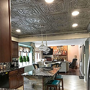 From Plain To Beautiful In Hours DCT04 Elizabethan Shield PVC 2' x 2' Lay-in or Glue-up Ceiling Tile (Covers / 40 sq.ft), Antique White, 10 Piece