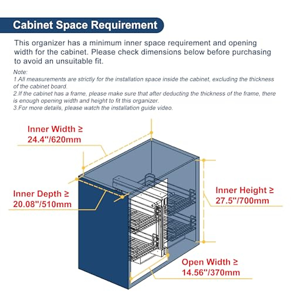 VADANIA Blind Corner Pull Out Organizer for 32" Cabinet, Left Open & Right Open Compatible, Min Opening 14", 2-tier Pull-out Basket, Soft Close, Bottom Mount