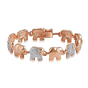 Beyond Brilliance Tennis Bracelets for Women | Cute Elephant Rose Gold Plated Round Cut Natural Diamond Link Tennis Bracelet (I-J, I3) | Jewelry for Teen Girls | Gift Box Included