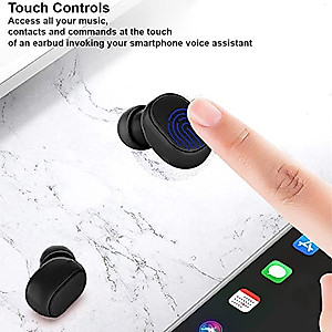 eDealz Fully Wireless Bluetooth 5.0 Rechargeable iPX4 Water & Sweat Proof Earbud Headphones w Microphone, Touch Controls, Smart LCD Charging Case, 3D Stereo Bass and Noise Cancelling (Black)