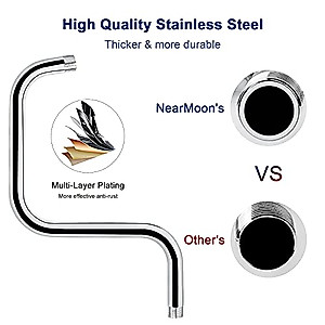 NearMoon S Shape Shower Extension Arm with Flange, Stainless Steel High Rise Shower Head Extender Pipe, Horizontal Extension Standard 1/2" Connection- Bathroom Accessory, 13 Inch (Chrome Finish)