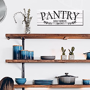 White Pantry Sign Canvas Wall Art Classic European Style Print Rustic Pantry Signs for Kitchen Farmhouse Pantry Door Kitchen Decorations above Cabinets 8x24 inches Pantry Open 24/7 Hanging Wall Decor