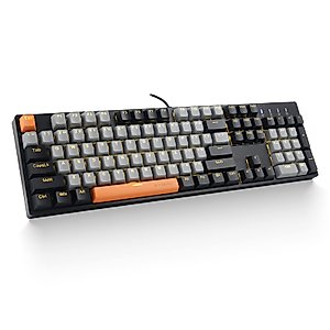 E-YOOSO Z-14 Mechanical Gaming Keyboard 104 Key, Red Switch Full-Size Computer Keyboards, Solid Yellow Backlit Mechanical Keyboard for PC Gamer, Black
