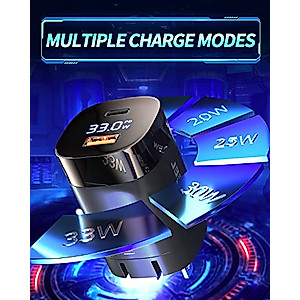 33W USB C Wall Charger GaN PD/QC 30W PPS Super Fast Charging Block with Watt Display& Foldable Plug Type-C Port Power Adapter for iPhone 14/13/12, Samsung S22/S21/S20, Pixel 7/6, iPad Pro/Air and More