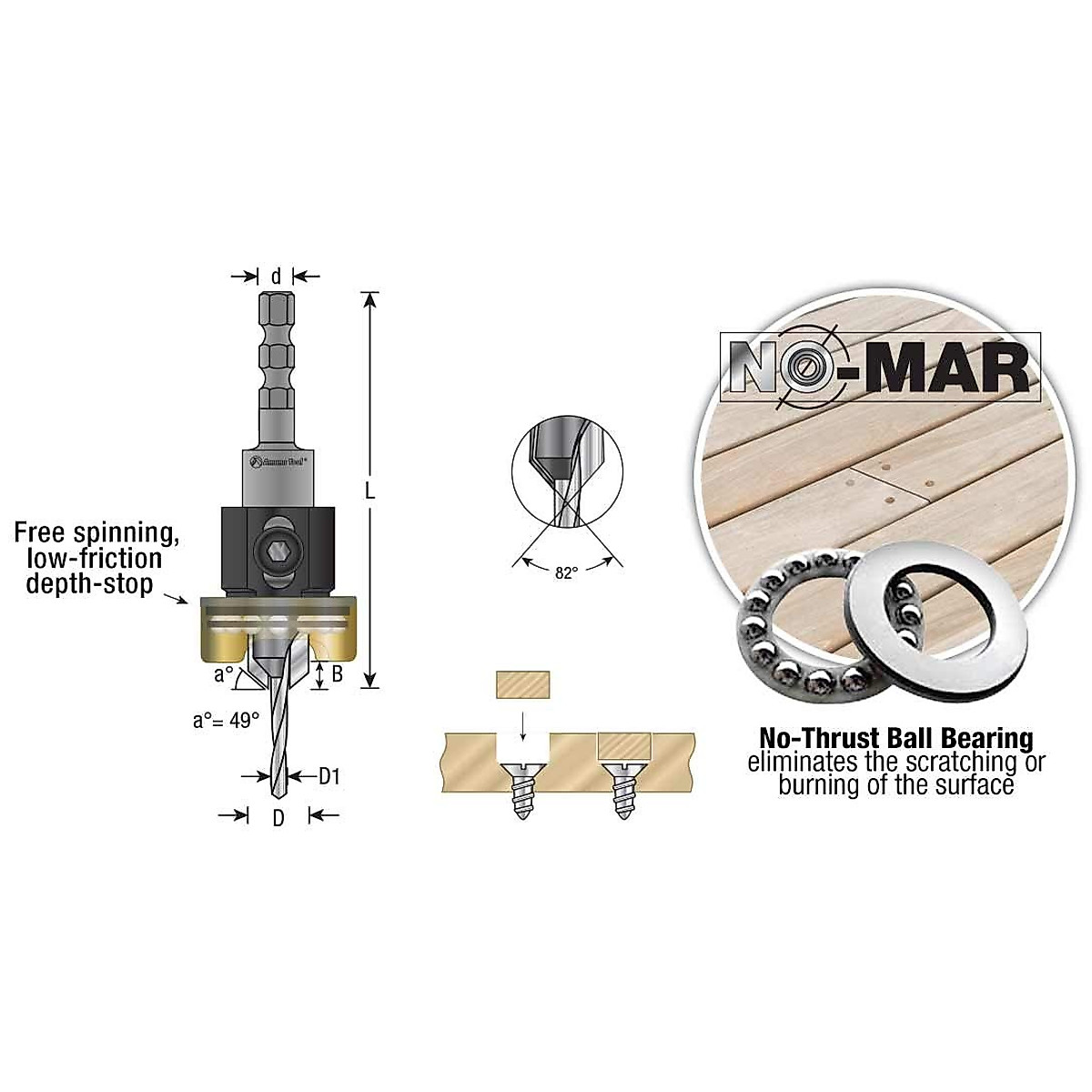 Amana Tool - 55338 Carbide Tipped 82° Countersink with Adjustable Depth Stop