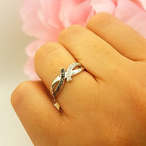 Dazzlingrock Collection 0.06 Carat (ctw) Sterling Silver Round Black and White Diamond Ladies Bypass Promise Ring, Size 8