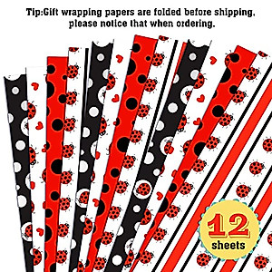 Konsait Ladybug Wrapping Paper Large Sheet Flat Gift Wrapping Paper For Men Women Boys and Girls Wrapping Paper Birthday 4 Different Designs 27.6 x 20.5 Inch - 12 sheets