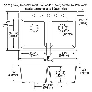 Elkay Quartz Classic ELG3322WH0 White Equal Double Bowl Top Mount Sink