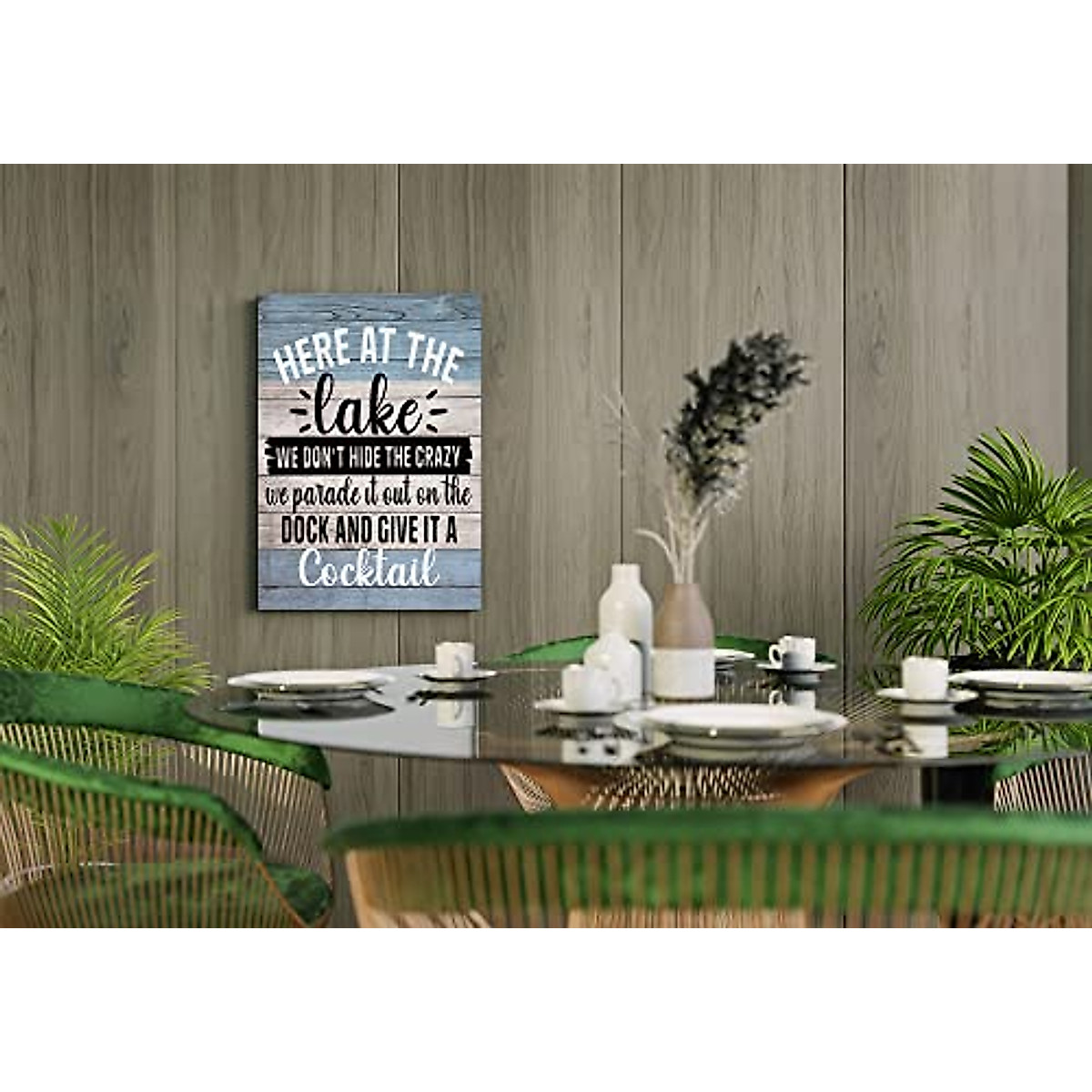 Here At The Lake We Don't Hide The Crazy Wall Art Canvas Farmhouse Lake Theme 11x14 Inch Prints Decor For Lake House Home Bedroom Gifts For Lake Lover,Lake Housewarming,Lake House Porch Sign Decor