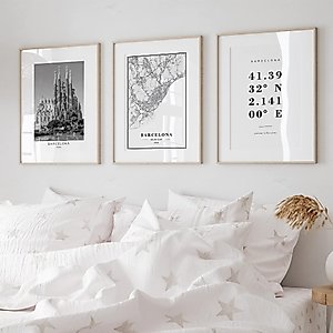 Dear Mapper Barcelona Spain View Abstract Road Modern Map Art Minimalist Painting Black and White Canvas Line Art Print Poster Art Print Poster Home Decor (Set of 3 Unframed) (16x24inch)