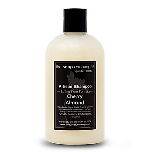 The Soap Exchange Hair Shampoo - Cherry Almond Scent - Hand Crafted 12 fl oz / 354 ml Natural Artisan Hair Care, Gentle, Sulfate & Paraben Free, Cleanse, Moisturize, & Protect. Made in the USA.