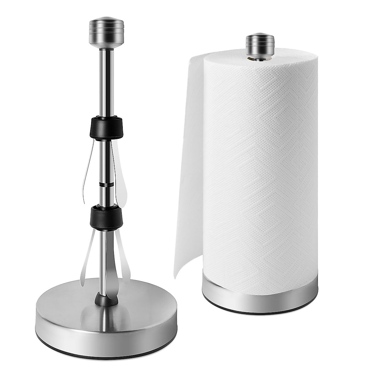 Stainless Steel Silver Paper Towel Holder Designed for Easy One-Handed Operation - This Sturdy Weighted Paper Towel Dispenser Countertop Model Has Suction Cups and Holds All Paper Towel Rolls