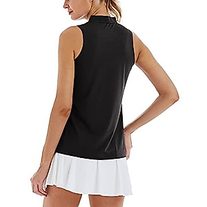 LastFor1 Women's Golf Polo Sleeveless Shirt Zip-Up UPF 50+ UV Protection Athletic Tops Slim Fit Quick Dry Lightweight Black XL