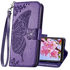 Designed for Moto G Power 2022 Case Wallet,Women Flip Cover with Butterfly Embossed PU Leather Kickstand Credit Card Holder Slots Magnetic Wrist Strap Purse for Motorola Moto G Power (Purple)
