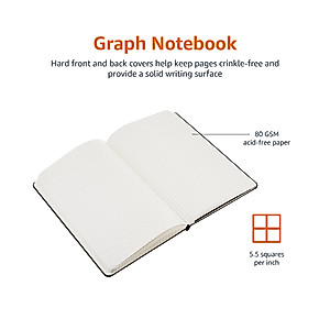 Amazon Basics Classic Grid Notebook, 240 Pages, Hardcover - 5 x 8.25-Inch, Graph Ruled Pages