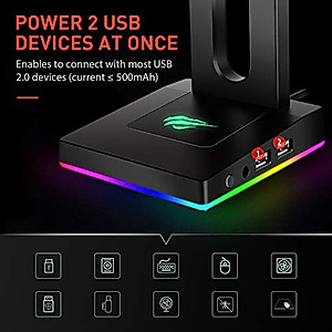 Havit RGB Headphones Stand with 3.5mm AUX and 2 USB Ports, Headphone Holder for Gamers Gaming PC Accessories