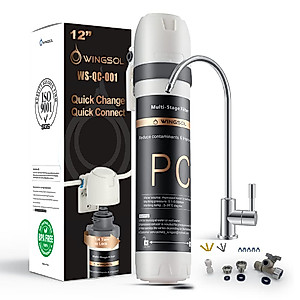 Wingsol Anti-Clogged Under Sink Water Filter with Faucet, Reduce Chlorine, Heavy Metals, Sediment, 4K Gallon, Quick Change & Connect, Multi-Stage Filter