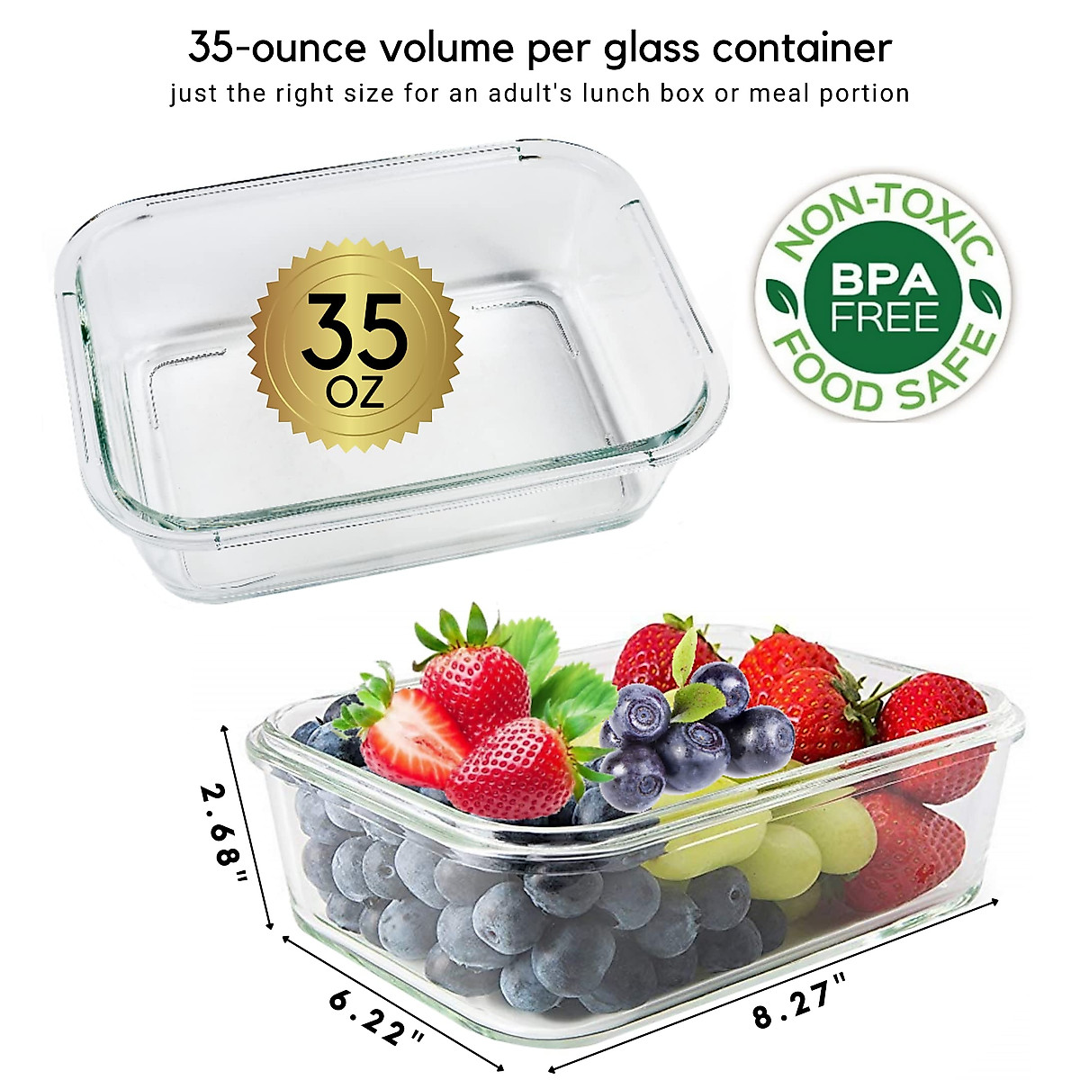 Brieftons Glass Meal Prep Containers: 5 Pack, 30 Oz with Airtight, Leakproof Snap Locking Lids, Perfect for Food Storage, Lunch & Portion Control, BPA-Free, Microwave, Oven, Freezer & Dishwasher Safe