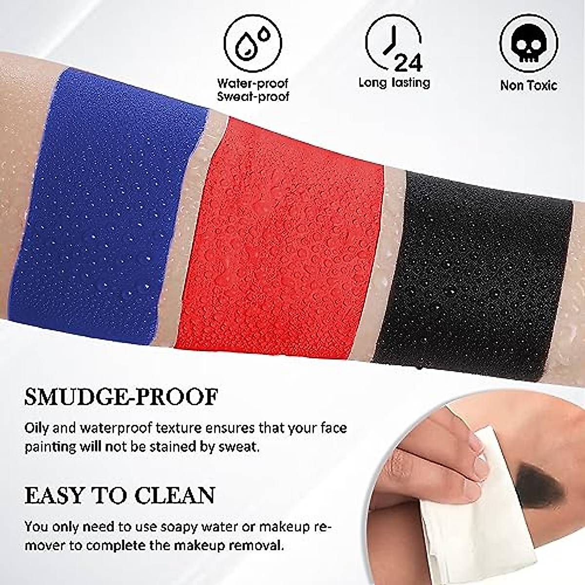 Eye Black Face Paint Kit, Eye Black Stick for Football Baseball Softball Lacrosse, Blue Red Black Facepaint Lipstick for Christmas Costume Cosplay Clown Makeup, Waterproof Blendable Body Paint Stick