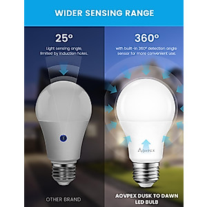 Aovpex Dusk to Dawn LED Outdoor Light Bulbs, 13W 1100LM(100W Equivalent), A19 Sensor LED Bulb, E26 2700K Soft White Day Night Bulbs, Auto ON/Off, Sensor Lighting for Porch Garage Front Door, 4 Pack