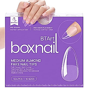 Soft Gel Nail Tips Almond - BTArtbox 500pcs Supremely Fit & No E-file Needed False Nails, Soak Off Full Cover Fake Nail Tips for Acrylic Nails Professional Extension with Case, 10 Size