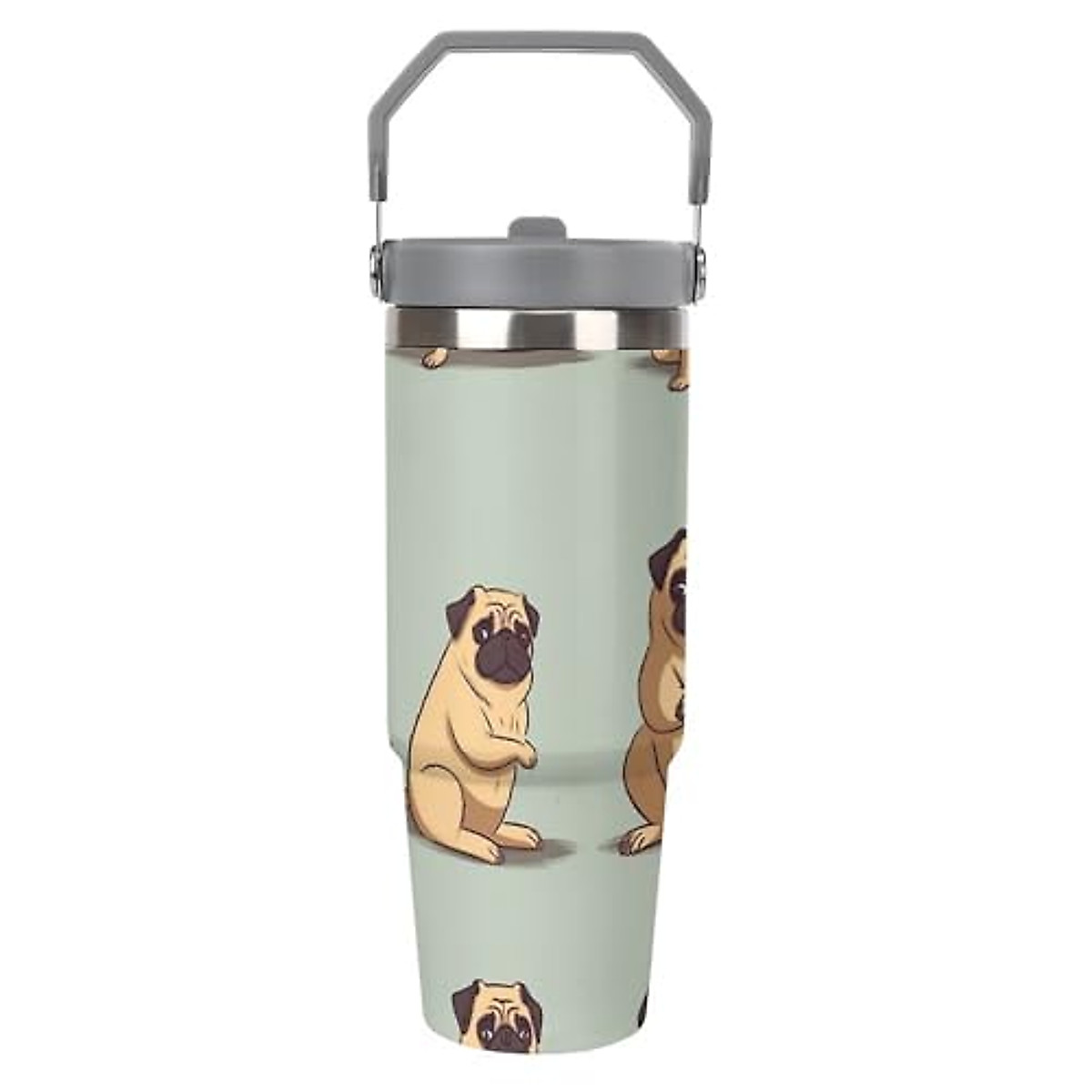 YTLKGFP 30 Oz Large Capacity Car Cup Yoga Pug Tumbler with Handle Straw Lid Insulated Stainless Steel Water Bottle Travel Mug Leak-proof Car Cup Keeps Cold Or Hot