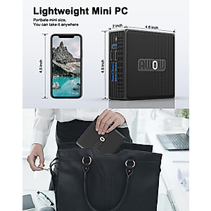 AWOW Mini PC Windows 10 Intel Celeron J3455 6GB LPDDR4 128GB SSD, Mini Desktop Computer, AK34 PRO Quad Core Small Computer, Dual Gigabit Ethernet NIC, 2*HDMI 1.4 4K@30Hz, 5*USB3.0, Bluetooth,Black