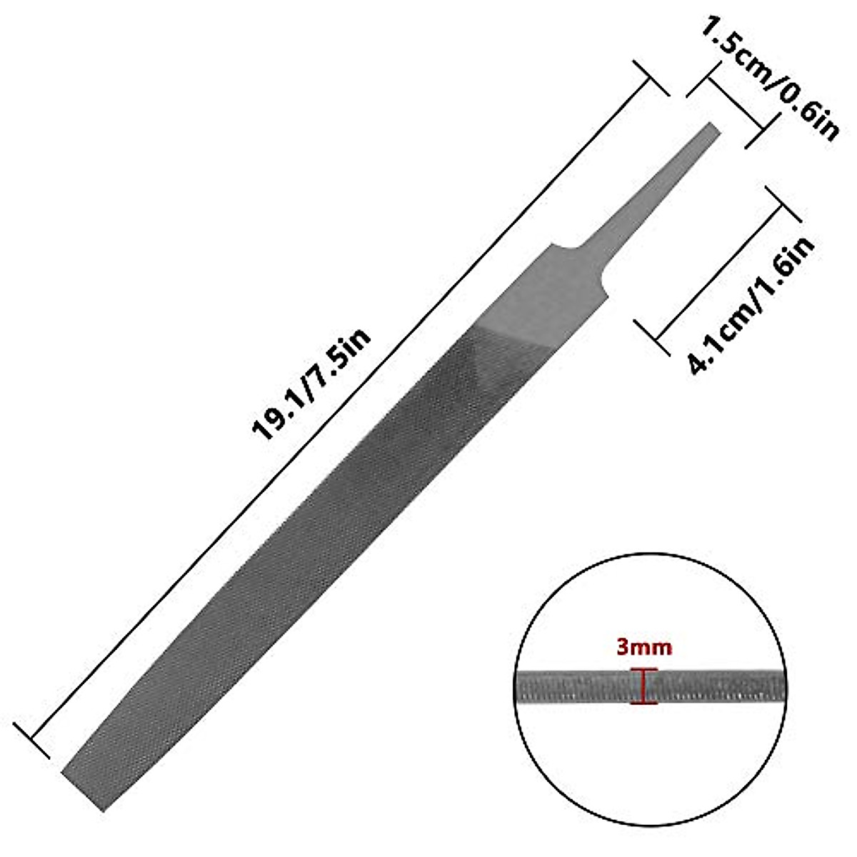 KALIM Flat Medium Cut File, Double Cut Teeth, 6'' Length, Made of High Carbon Steel, Hand File Without Handle Suitable for Wood, Metal, Sharpening, etc.