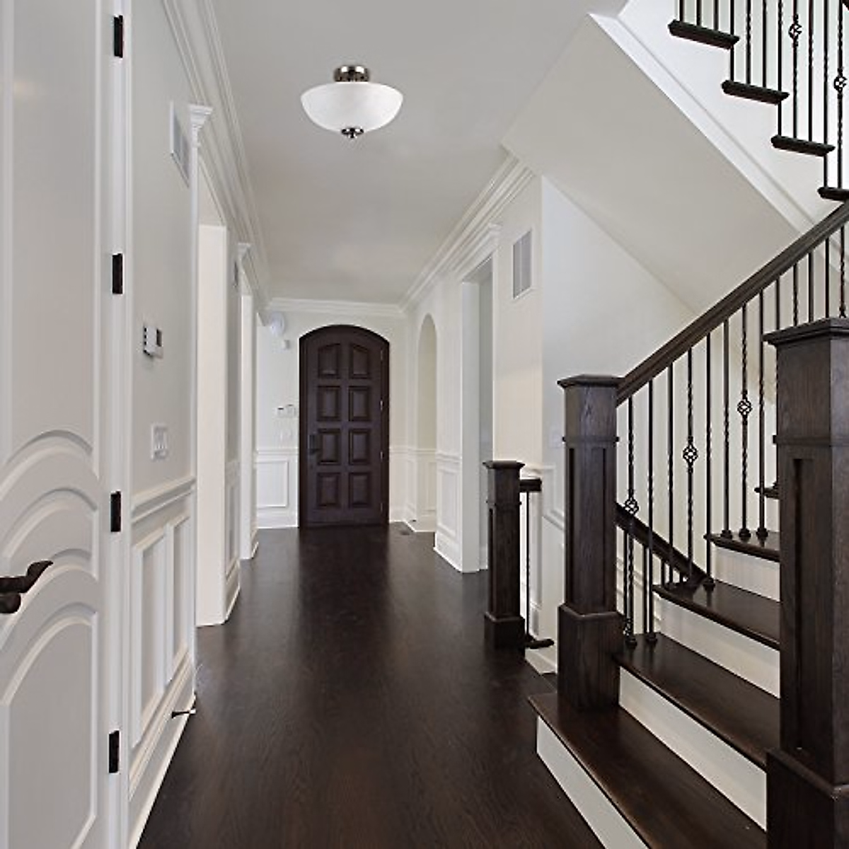 Globe Electric 63357 2-Light Semi-Flush Mount Ceiling Light, Brushed Nickel, Chrome Accents, Frosted Glass Shade, Light Fixtures Ceiling Mount, Bedroom Lights for Ceiling, Dining Light Fixture