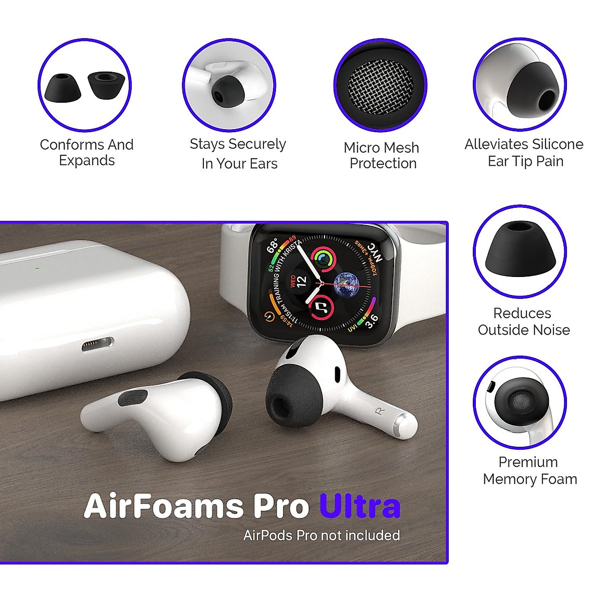 CharJenPro Patented AirFoams Pro Ultra V5.0 Memory Foam Ear Tips w/Foam Shield for AirPods Pro 1st & 2nd Gen, Newest Version 5.0, Secure, Comfortable, Super Noise Cancellation, Replacement Buds, SML