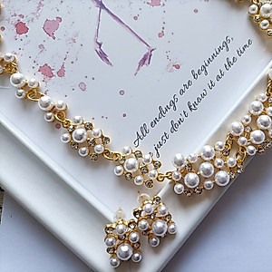 LadayPoa BE Pearl Gold Plated Simple Elegant Bridal necklace earring Jewelry Sets Kit Gift BP(Gold & White pearls)