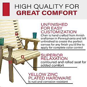 Amish Casual Heavy Duty 600 Lb Roll Back High Back Treated Patio Chair with Cupholders (Unfinished)