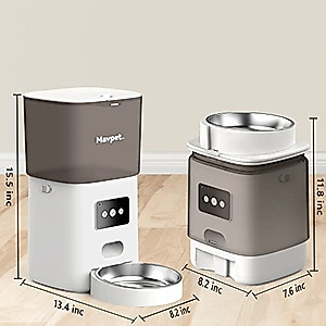 Mavpet 6L Automatic Cat Feeder, 2.4G WiFi Enabled Smart Dry Food Dispenser for Cat and Dog, Detachable Pet Feeder with Stainless Steel Bowl, APP Control, 10s Voice Recording, Up to 15 Meals Per Day