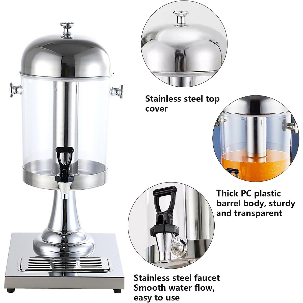 Beverage Dispenser Stainless Steel Drink Dispensers Coffee Urns, 8L/2.2 Gallon Water Dispenser with Spigot for Hot Cold Drinks Beer(Silver)