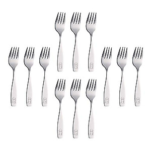 ANNOVA Kids Silverware 12 Pieces Children's Safe Flatware Set Stainless Steel - 12 x Children Safe Forks, Toddler Utensils, Metal Cutlery Set Engraved