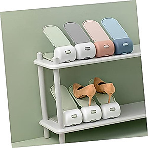 Levemolo 2pcs Shoes Double Bedroom Sandals White Racks Practical Stackable Home for Adjustable Shelf Space High Stacker Organizer Non-Skid Storage Green Slots Clo Low Stands Layer Sneakers