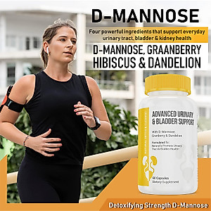 Advanced Urinary Tract Health & Bladder Support Supplement - Detoxifying Strength D-Mannose & Cranberry Natural Fast Acting UT Cleanse- Restore Control & Balance - 60 Capsules