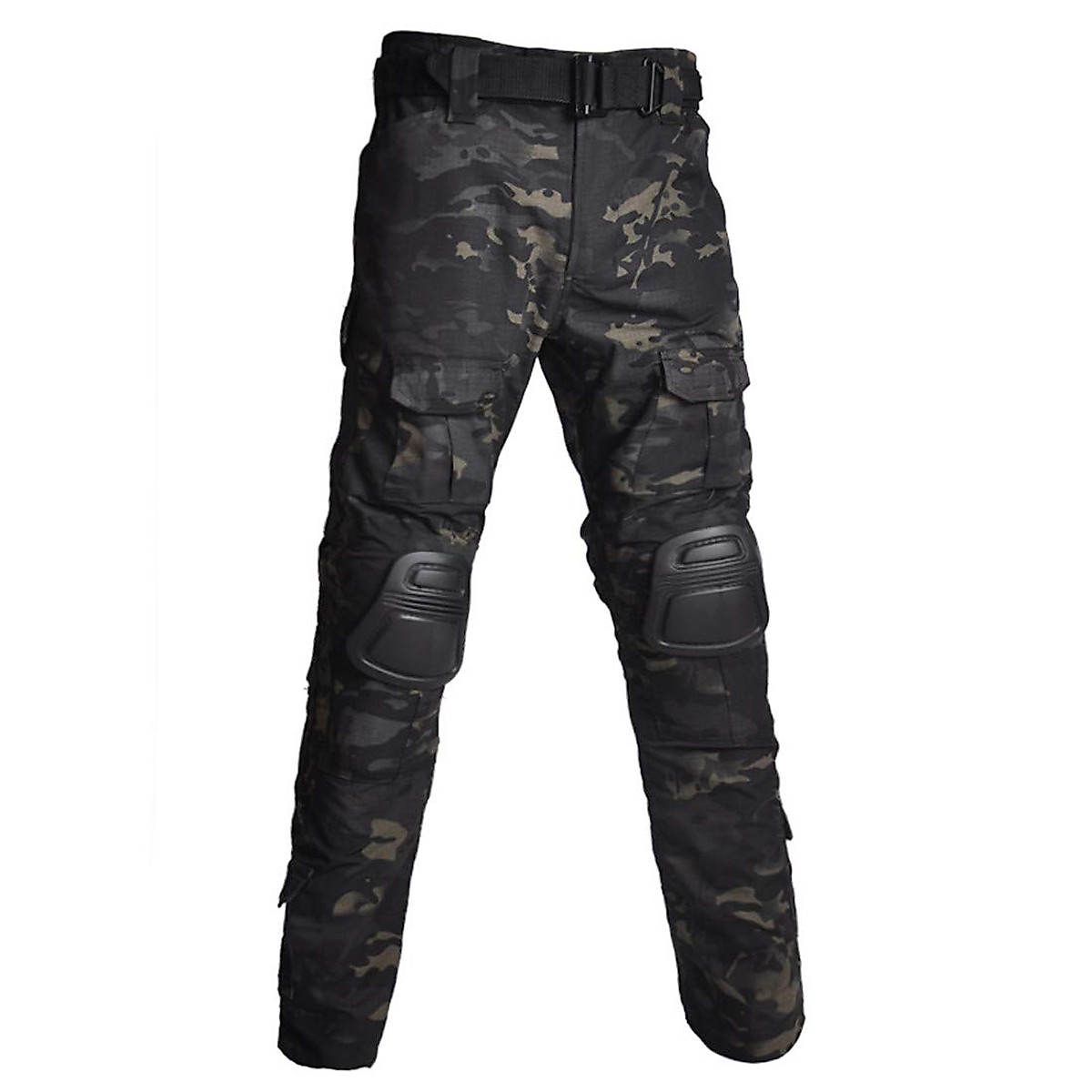HARGLESMAN Mens Combat Pants Airsoft BDU Uniform Sets Rip-Stop Military Tactical Trousers Practical Painball Work Shooting Hiking Fishing Hunting Safety Outdoor Clothing Black Camo L