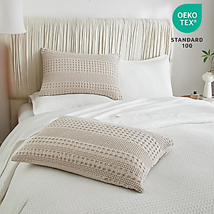 PHF 100% Cotton Waffle Pillow Shams Standard Size, 2 Pack 20" x 26" Soft Skin-Friendly Pillowcases, No Filling, Aesthetic Woven and Breathable Waffle Weave Pillow Case Covers for Bed, Oatmeal