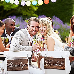 Blulu 2 Pieces He Asked She Said Yes Wall Decor Wood Hanging Engagement Decor Rustic Couple Wall Art Handmade Engagement Wedding Signs Announcement Keepsake Photo Prop Sign for Engagement Party Decor